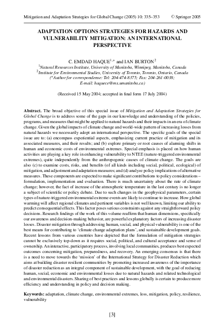 (PDF) Adaptation Options Strategies for Hazards and Vulnerability ...