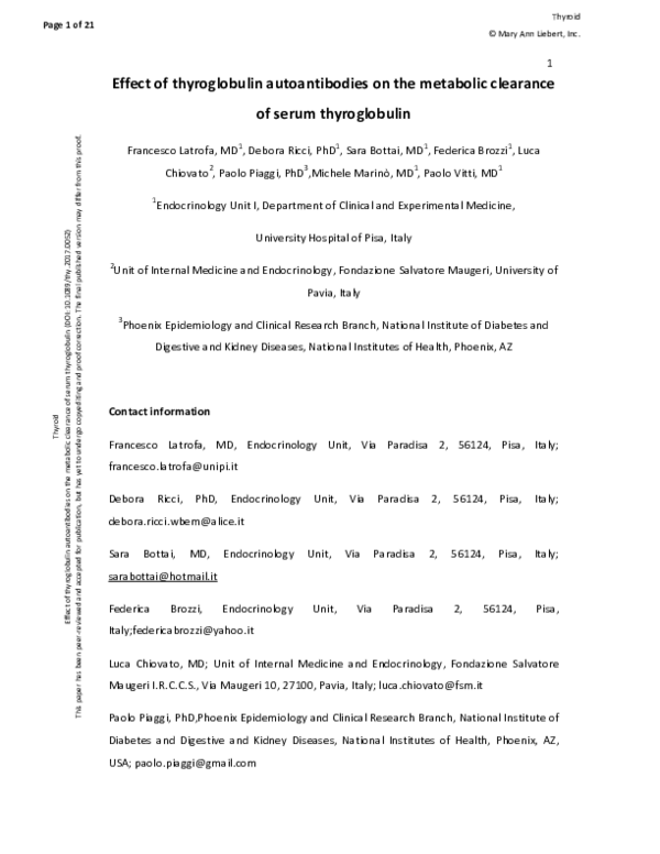 (PDF) Effect of thyroglobulin autoantibodies on the metabolic clearance of serum thyroglobulin ...
