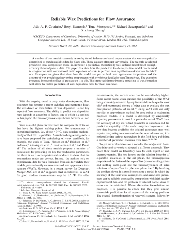 (PDF) Reliable Wax Predictions for Flow Assurance