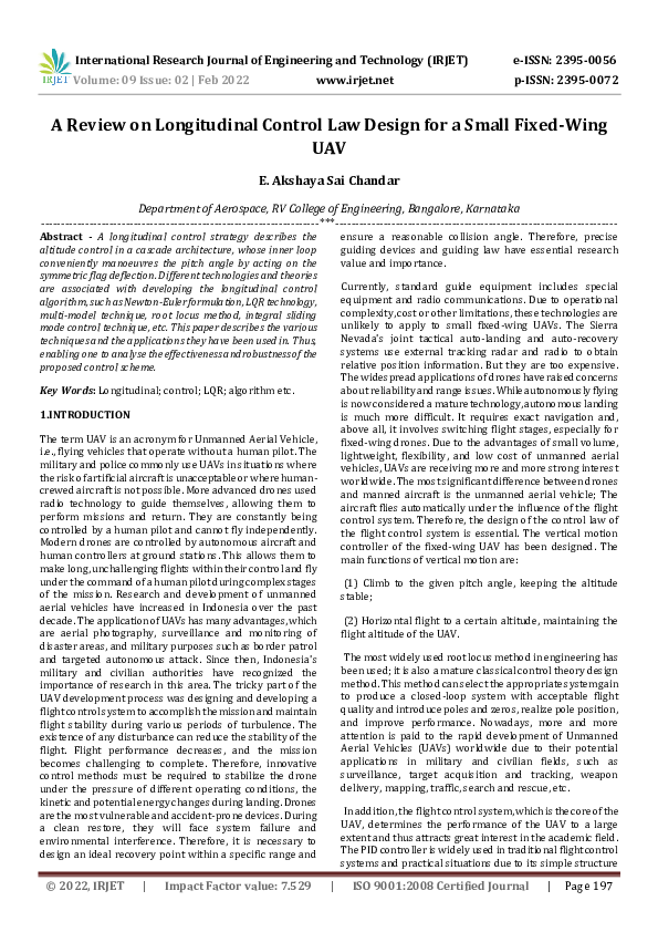 (PDF) A Review on Longitudinal Control Law Design for a Small Fixed ...