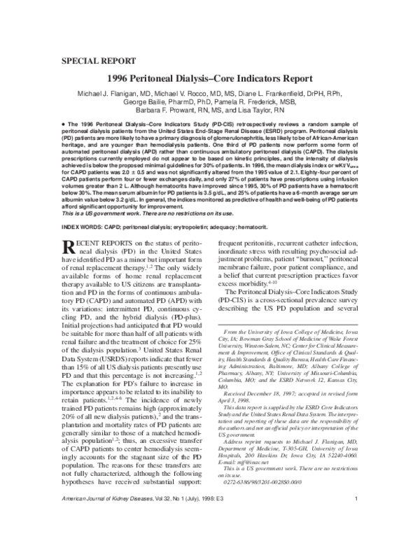 (PDF) 1996 Peritoneal Dialysis--Core Indicators Report