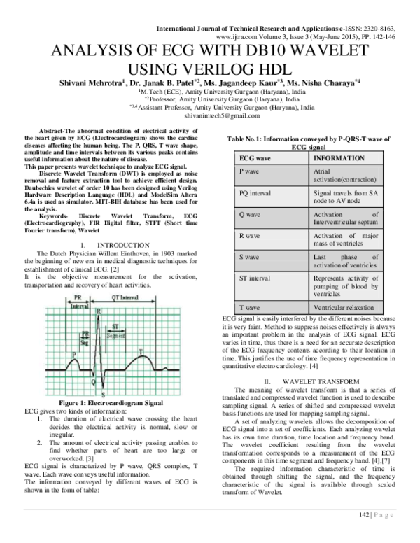 (PDF) Analysis of Ecg with DB 10 Wavelet Using Verilog HDL