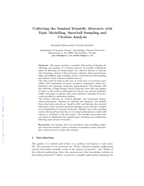 (PDF) Collecting the Seminal Scientific Abstracts with Topic Modelling ...