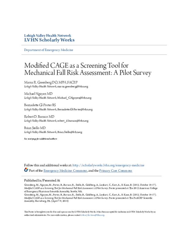 (PDF) Modified CAGE as a Screening Tool for Mechanical Fall Risk ...