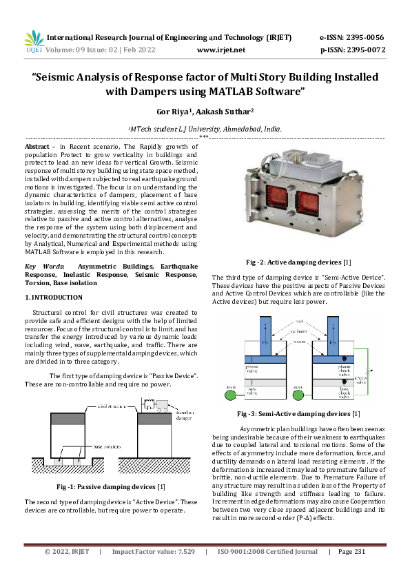 (PDF) "Seismic Analysis of Response factor of Multi Story Building Installed with Dampers using ...