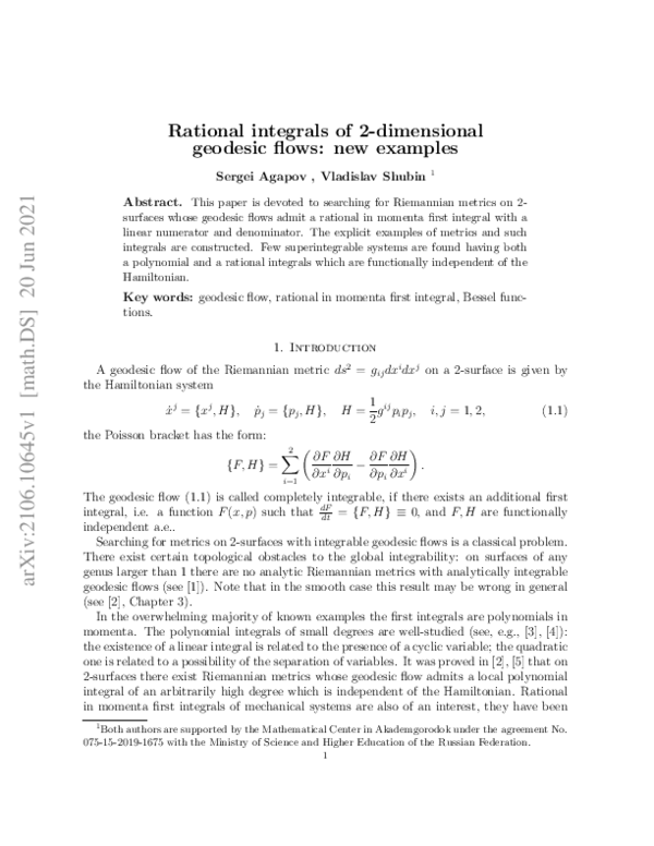 (PDF) Rational integrals of 2-dimensional geodesic flows: New examples