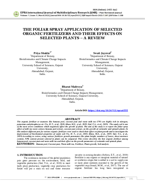 (PDF) The Foliar Spray Application of Selected Organic Fertilizers and ...