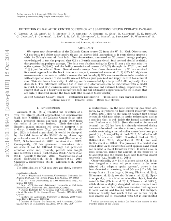 (PDF) Detection of Galactic Center source G2 at 3.8 μm during periapse ...