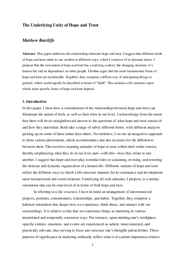 (PDF) The Underlying Unity of Hope and Trust
