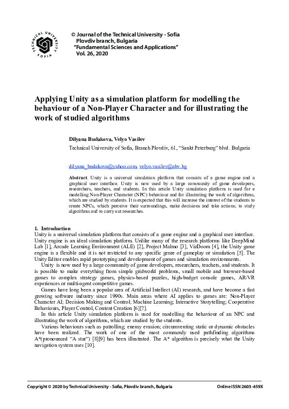 (PDF) Applying Unity as a simulation platform for modelling the ...