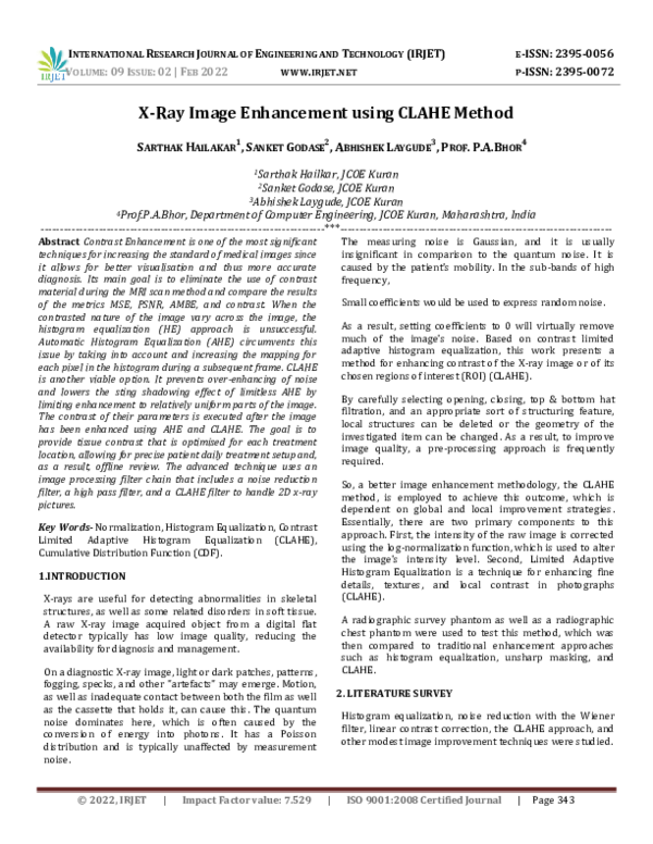 (PDF) X-Ray Image Enhancement using CLAHE Method