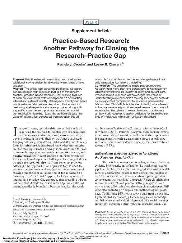(PDF) Practice-Based Research: Another Pathway for Closing the Research–Practice Gap