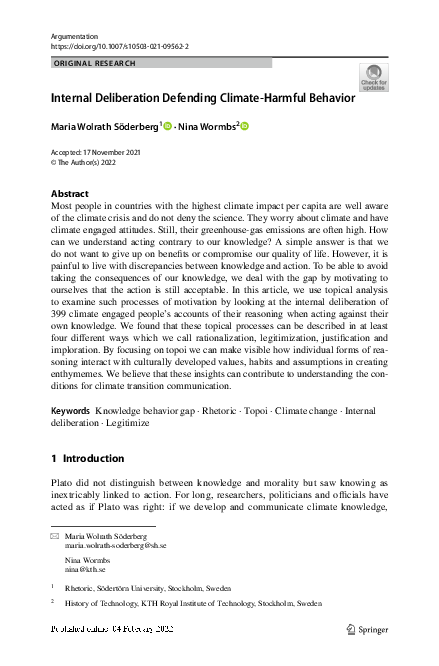 (PDF) Internal Deliberation Defending Climate-Harmful Behavior