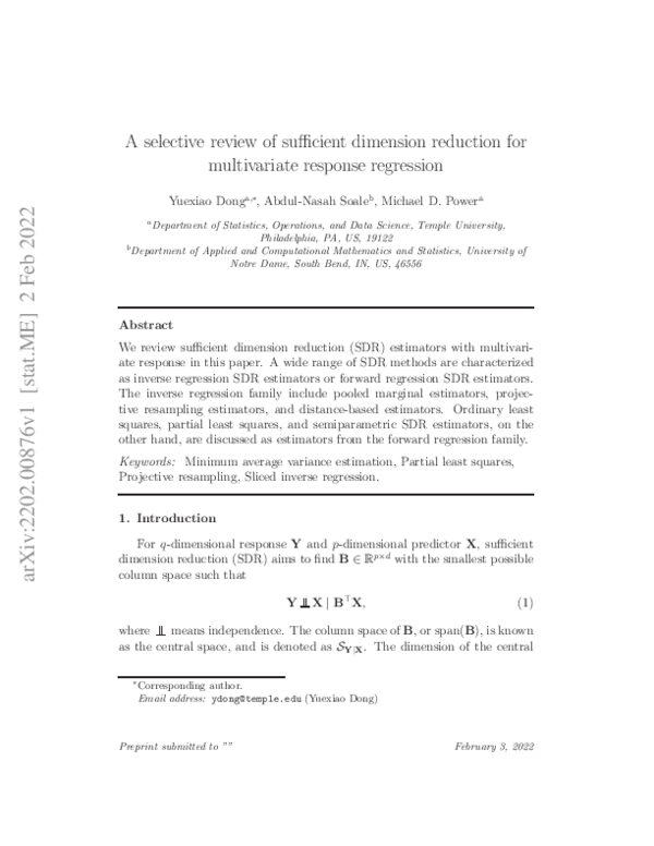 (PDF) A selective review of sufficient dimension reduction for multivariate response regression