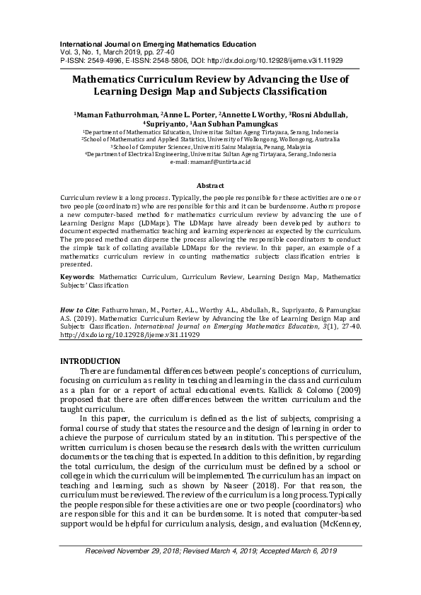 (PDF) Mathematics Curriculum Review by Advancing the Use of Learning ...