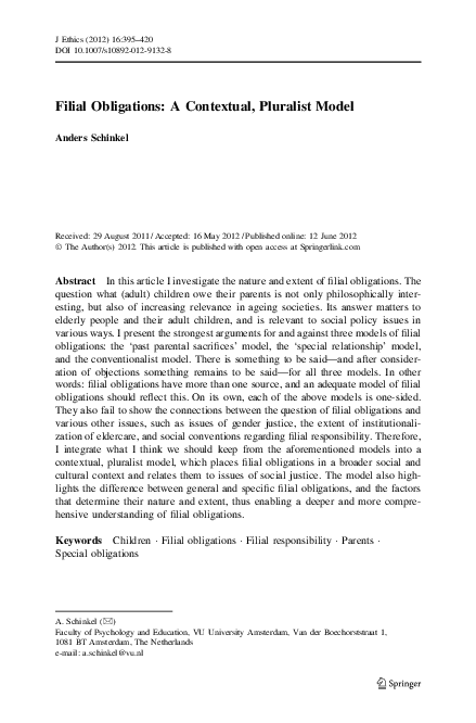 (PDF) Filial Obligations: A Contextual, Pluralist Model