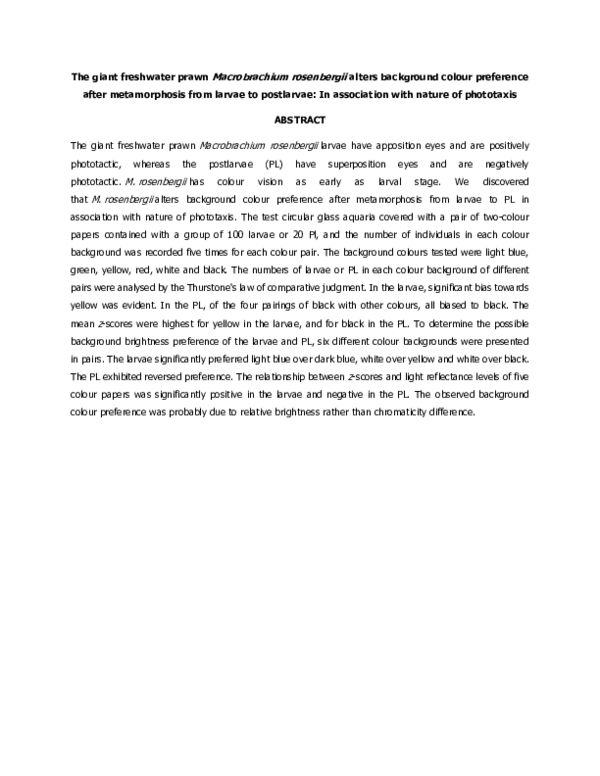 Pdf The Giant Freshwater Prawn Macrobrachium Rosenbergii Alters