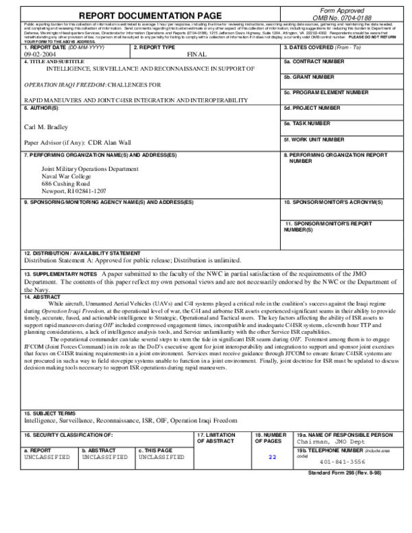 (PDF) Intelligence, Surveillance, and Reconnaissance (ISR) Support to ...