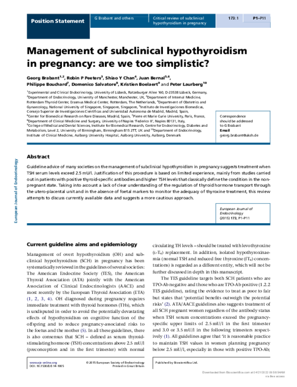 (PDF) Management of Subclinical Hypothyroidism in Pregnancy: A Comment ...