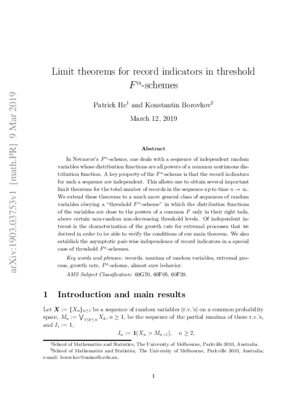 Pdf Limit Theorems For Record Indicators In Threshold Falpha Schemes
