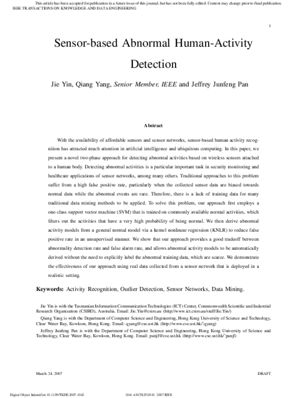 Pdf Sensor Based Abnormal Human Activity Detection