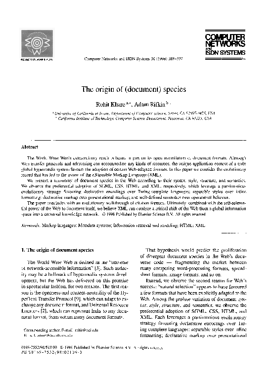 (PDF) The origin of (document) species