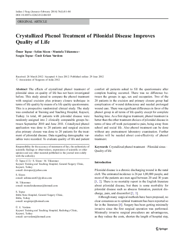 (PDF) Crystallized Phenol Treatment of Pilonidal Disease Improves ...