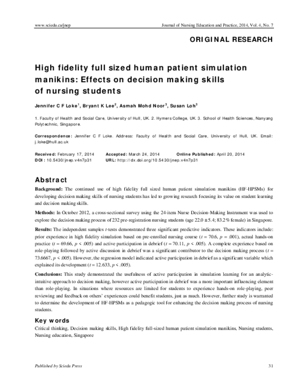 (PDF) High fidelity full sized human patient simulation manikins ...