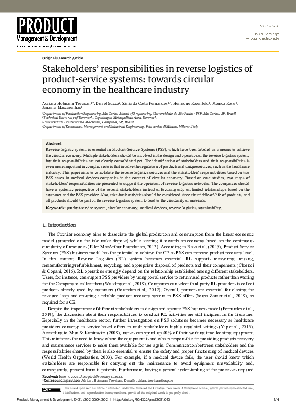 (PDF) Stakeholders responsibilities in reverse logistics of product ...