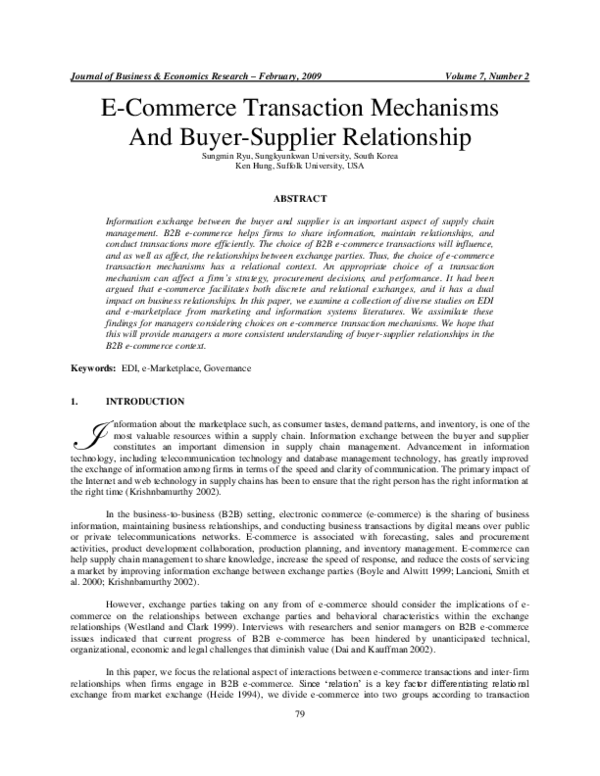 (PDF) E-Commerce Transaction Mechanisms And Buyer-Supplier Relationship