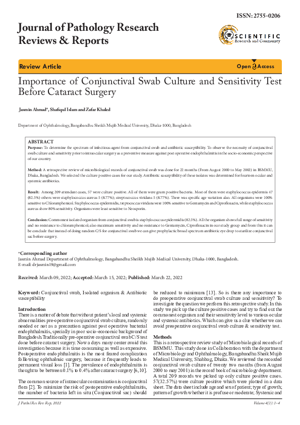 (PDF) Importance of Conjunctival Swab Culture and Sensitivity Test ...
