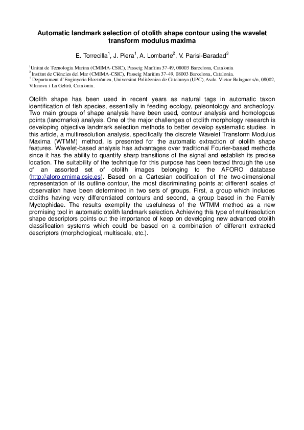 (PDF) Automatic landmark selection of otolith shape contour using the wavelet transform modulus ...