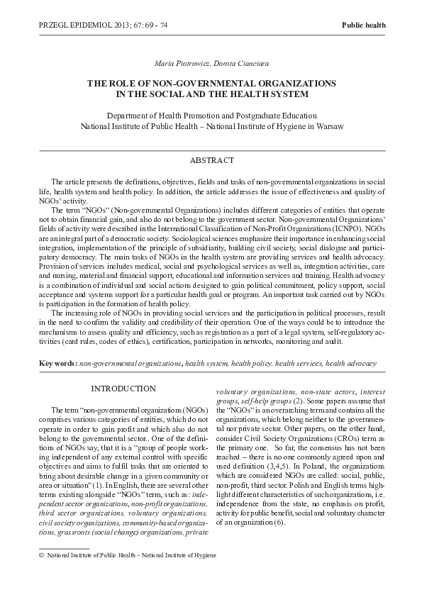 (PDF) The role of non-governmental organizations in the social and the ...