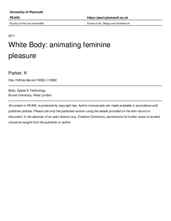 (PDF) White Body: animating feminine pleasure | Kayla Parker - Academia.edu