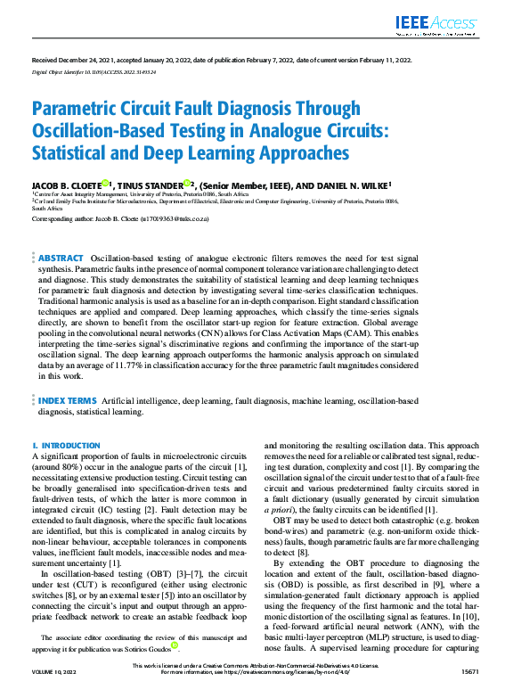 Pdf Parametric Circuit Fault Diagnosis Through Oscillation Based