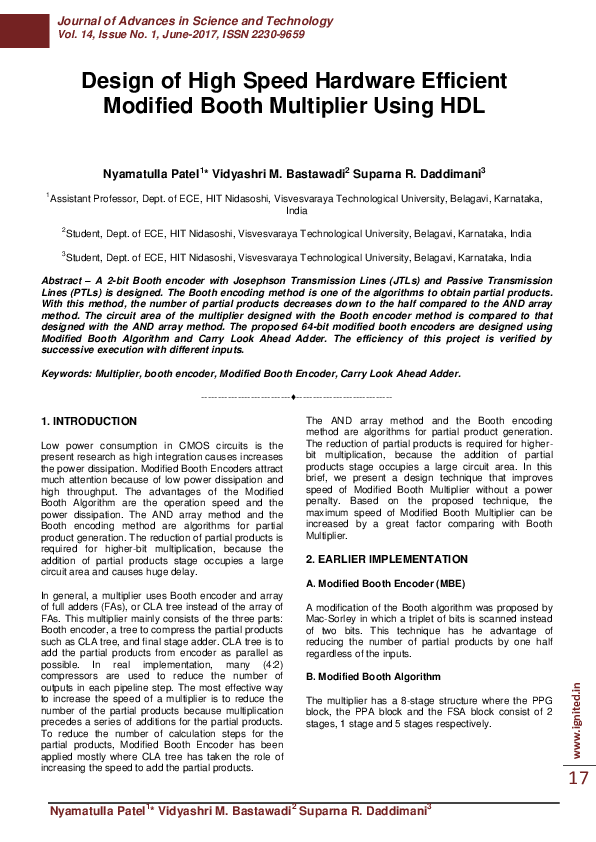 (PDF) June-2017 , ISSN 2230-9659 Design of High Speed Hardware Efficient Modified Booth ...