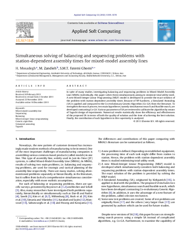 (PDF) Simultaneous solving of balancing and sequencing problems with station-dependent assembly ...
