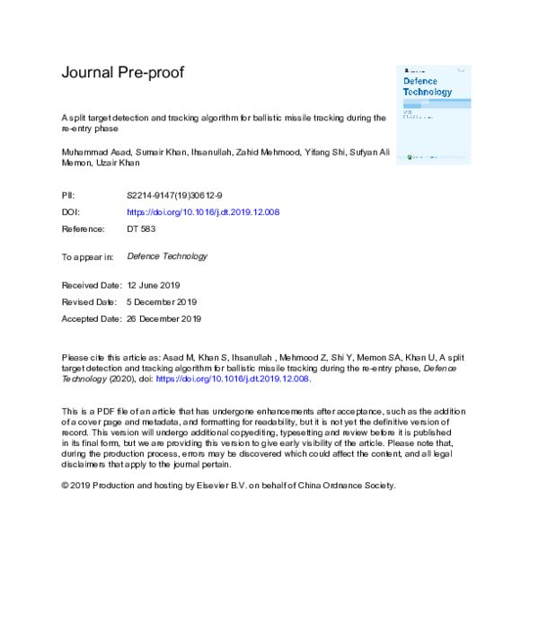 (PDF) A split target detection and tracking algorithm for ballistic missile tracking during the ...