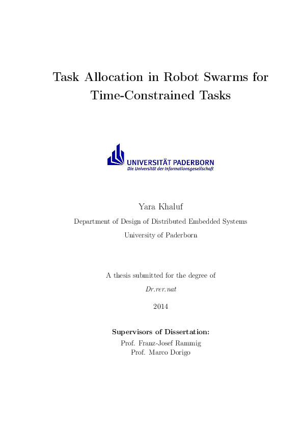 Pdf Task Allocation In Robot Swarms For Time Constrained Tasks Yara