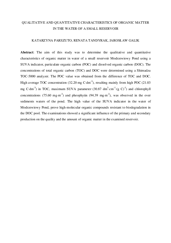 (PDF) Qualitative and quantitative characteristics of organic matter in ...
