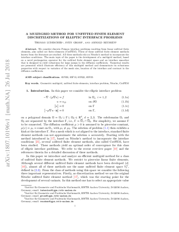 Pdf A Multigrid Method For Unfitted Finite Element Discretizations Of Elliptic Interface Problems