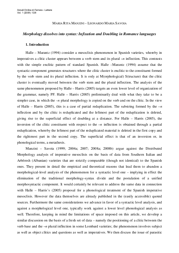 (PDF) Morphology dissolves into syntax: Infixation and Doubling in ...