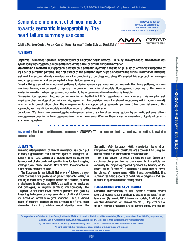 (PDF) Semantic enrichment of clinical models towards semantic ...