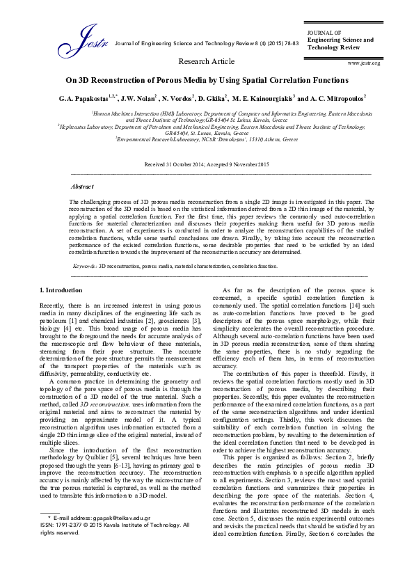 (PDF) On 3D Reconstruction of Porous Media by Using Spatial Correlation Functions