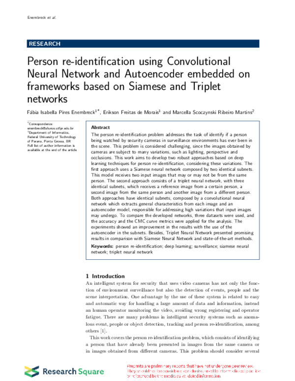 Pdf Person Re Identification Using Convolutional Neural Network And Autoencoder Embedded On