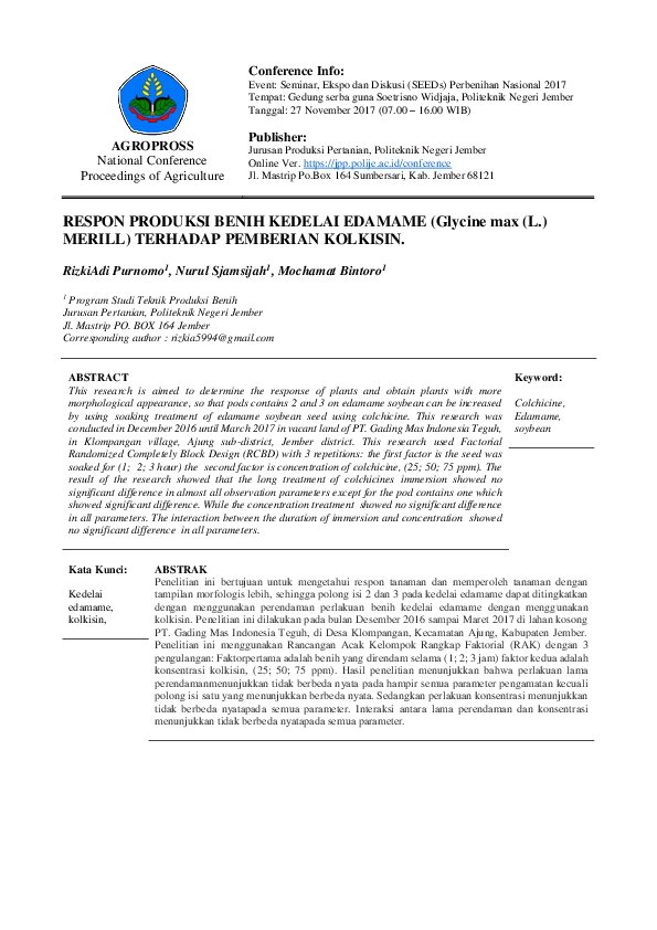 (PDF) Respon Produksi Benih Kedelai Edamame (Glycine max (L.) MERILL) terhadap Pemberian Kolkisin