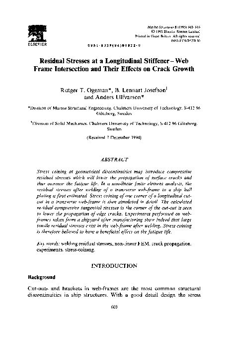 (PDF) Residual stresses at a longitudinal stiffener — Web frame ...