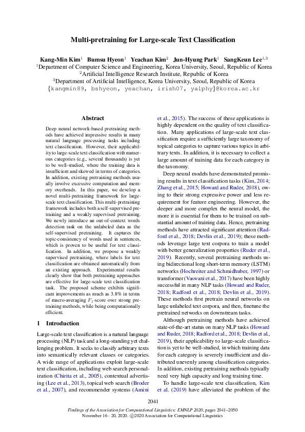 (PDF) Multi-pretraining for Large-scale Text Classification