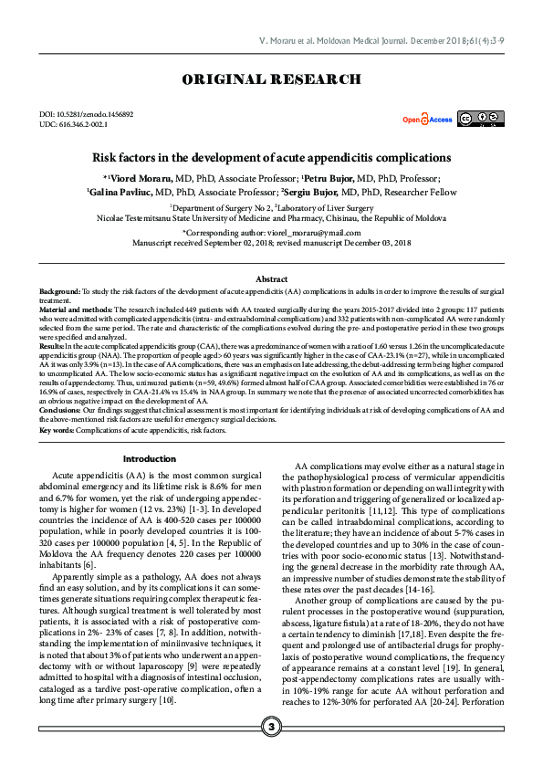 (PDF) Risk factors in the development of acute appendicitis complications