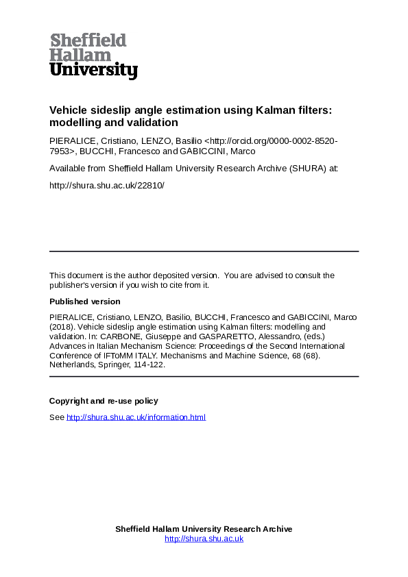 Pdf Vehicle Sideslip Angle Estimation Using Kalman Filters Modelling